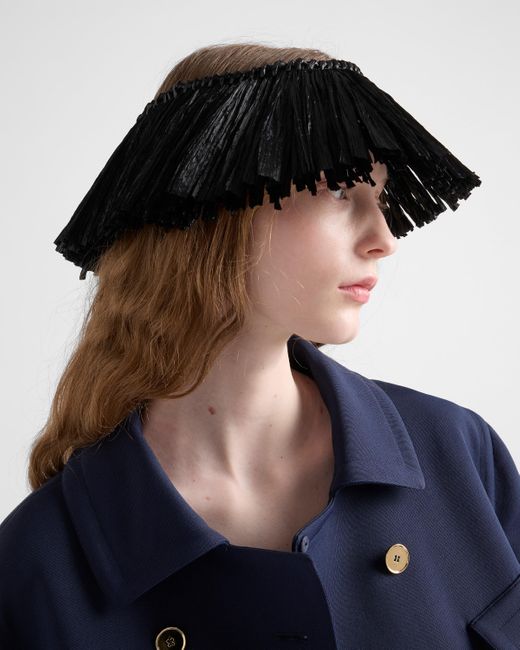 Prada Fringed Visor in Black | Lyst UK