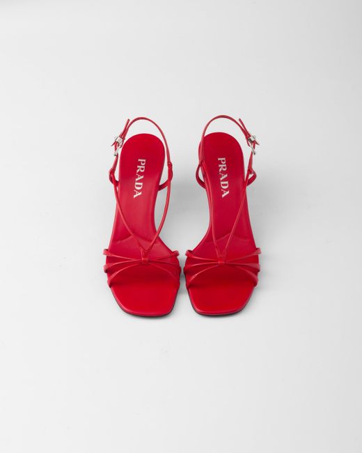 Prada Heeled Leather Sandals in Red | Lyst