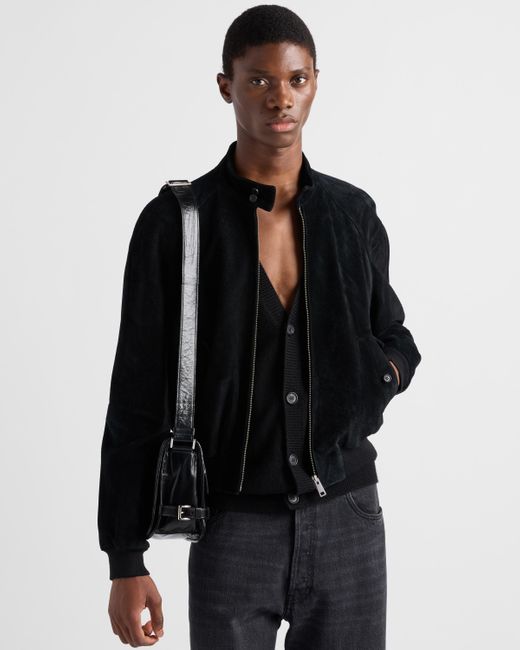 Prada Suede Bomber Jacket in Black for Men | Lyst