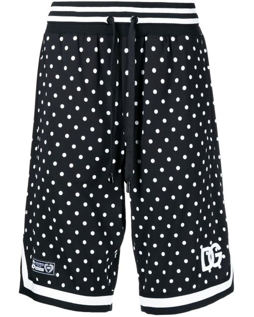 Dolce Gabbana Synthetic Polka dot Track Shorts In Black For Men dolce-gabbana-synthetic-polka-dot-track-shorts-in-black-for-men