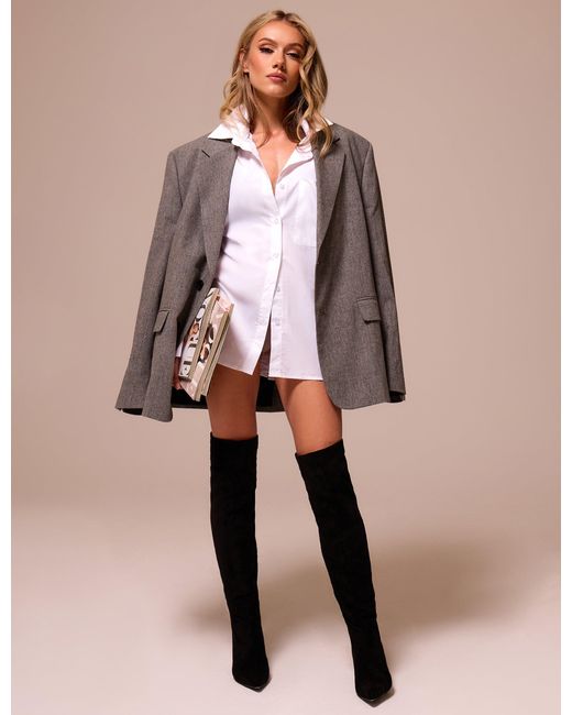 Public Desire Ellen Black Suedette Pointed Toe Over The Knee Boots ...