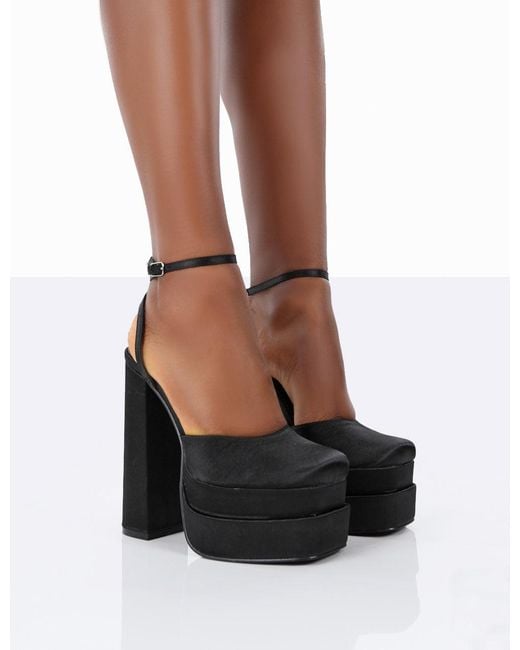 Public Desire Moonchild Black Satin Closed Toe Statement Platform Block Heels | Lyst UK