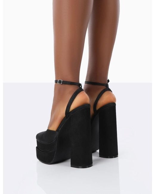 Public Desire Moonchild Black Satin Closed Toe Statement Platform Block ...