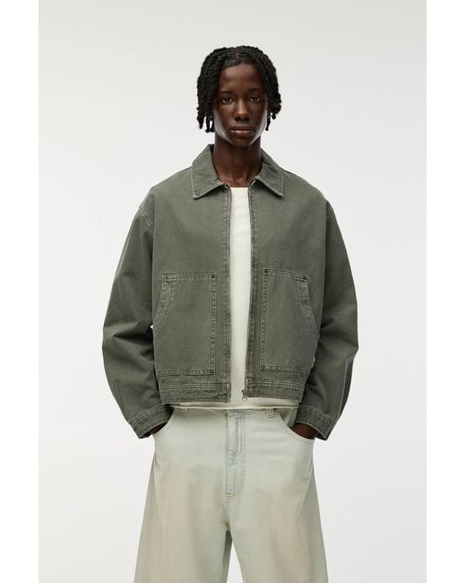 Pull&Bear Cropped Washed Stwd Jacket in Green for Men | Lyst UK