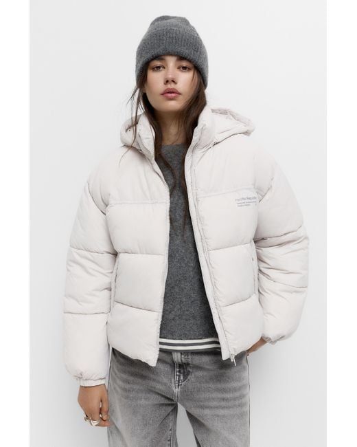 Pull&Bear Logo Puffer Jacket in Natural | Lyst UK