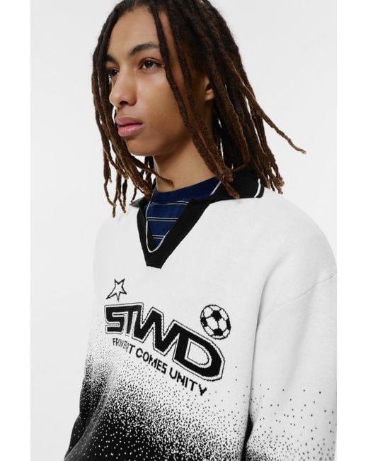Pull&Bear Stwd Knit Football Polo Shirt in White for Men | Lyst UK