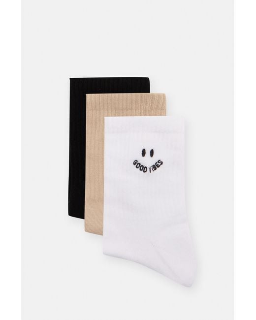 Pull&Bear Pack Of 3 Pairs Of Smiley Face Socks in White for Men | Lyst UK