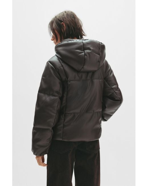 Pull&Bear Leather Effect Padded Jacket in Grey | Lyst UK