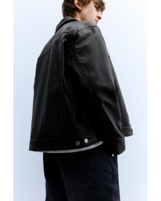 Pull&Bear 100% Leather Trucker Jacket in Blue for Men | Lyst UK