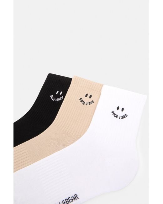 Pull&Bear Pack Of 3 Pairs Of Smiley Face Socks in White for Men | Lyst UK