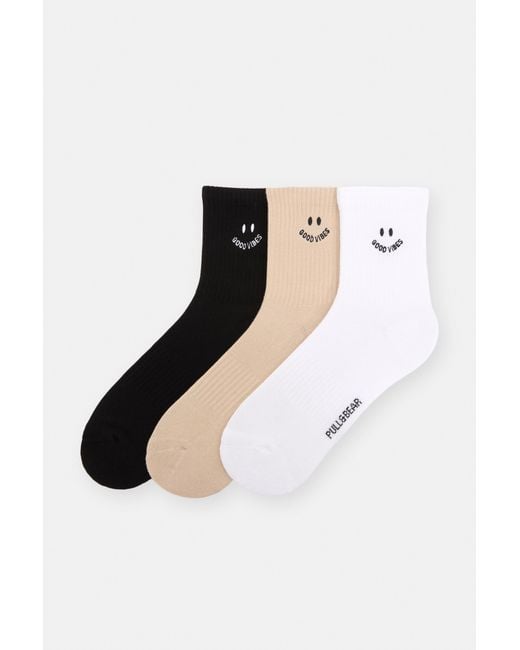 Pull&Bear Pack Of 3 Pairs Of Smiley Face Socks in White for Men | Lyst UK