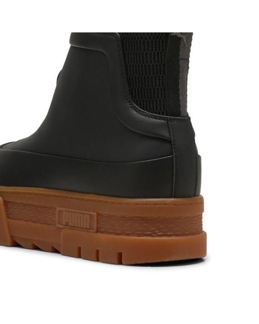PUMA Mayze Wellis Leather Mid Boot in Black | Lyst