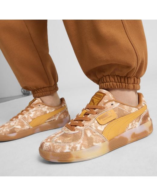 PUMA Palermo Faded Denim Sneakers in Brown | Lyst