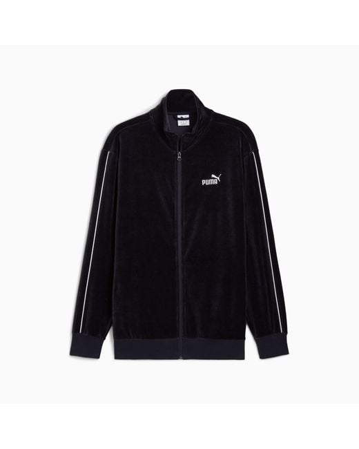 PUMA Essentials Elevated Velour Track Jacket Dark in Black for Men ...