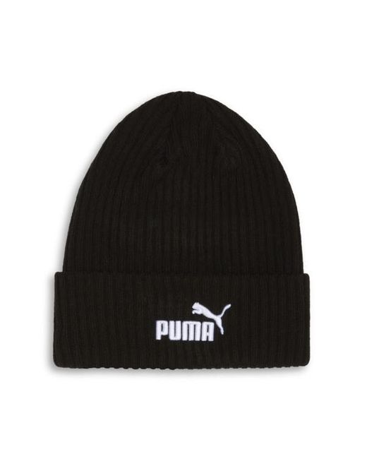 PUMA Logo Ribbed Cuff Beanie Hat in Black | Lyst