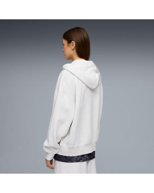 PUMA Wardrobe Essentials Zip-Up Fleece Hoodie in White | Lyst UK