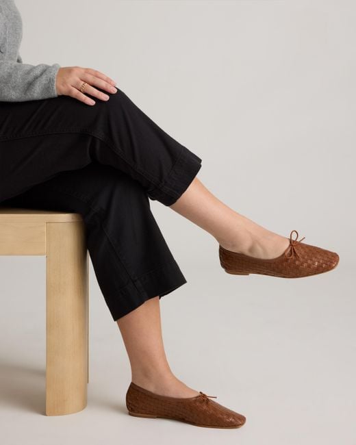 Quince Italian Leather Handwoven Square Toe Ballet Flat in Brown | Lyst
