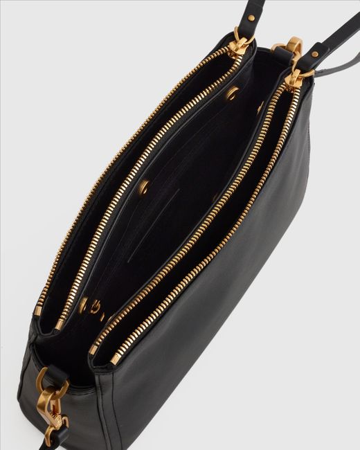Quince Italian Leather Triple Compartment Crossbody in Black | Lyst