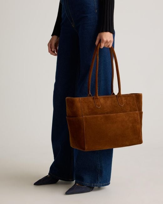 Quince Italian Suede Shopper Tote Bag in Brown | Lyst