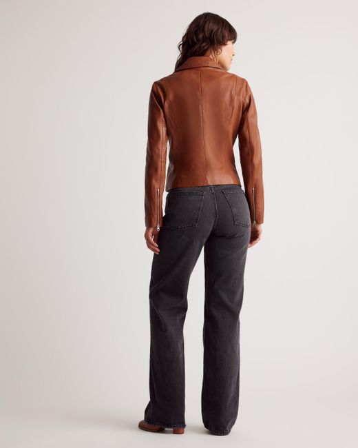 Quince 100% Washed Leather Biker Jacket in Red | Lyst