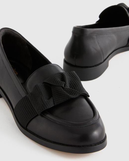 Quince Italian Leather Bow Penny Loafers in Black | Lyst