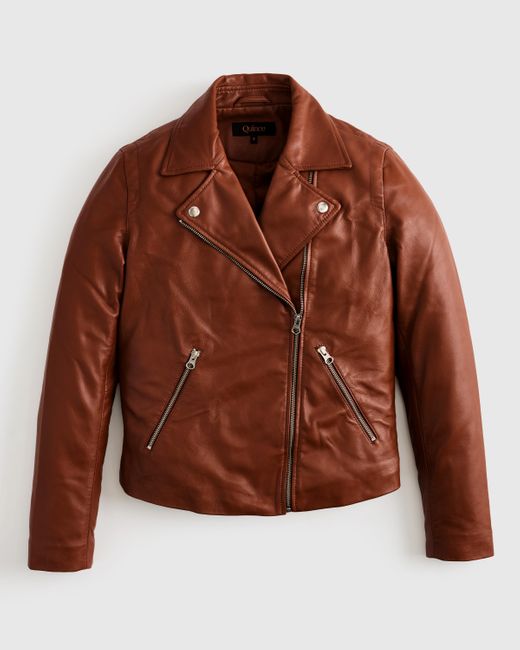 Quince 100% Washed Leather Biker Jacket in Red | Lyst