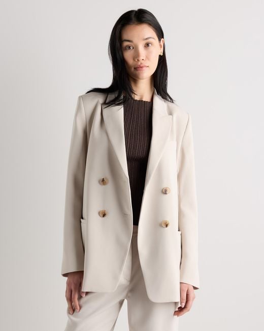 Quince Stretch Crepe Relaxed Double-Breasted Blazer, Polyester in ...