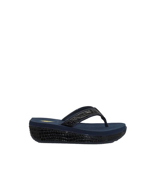 Volatile Mini Croco Flip Flop Wedge in Blue | Lyst