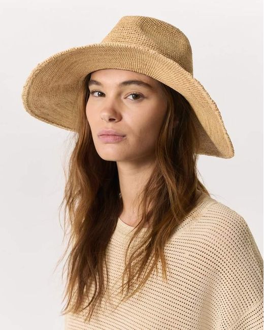Rag & Bone Leather-Trimmed Wide-Brim Raffia Hat in Natural | Lyst
