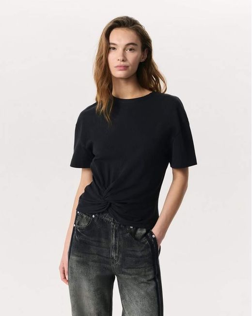 Rag & Bone Mica Twist-Detail Draped Cotton T-Shirt in Black | Lyst