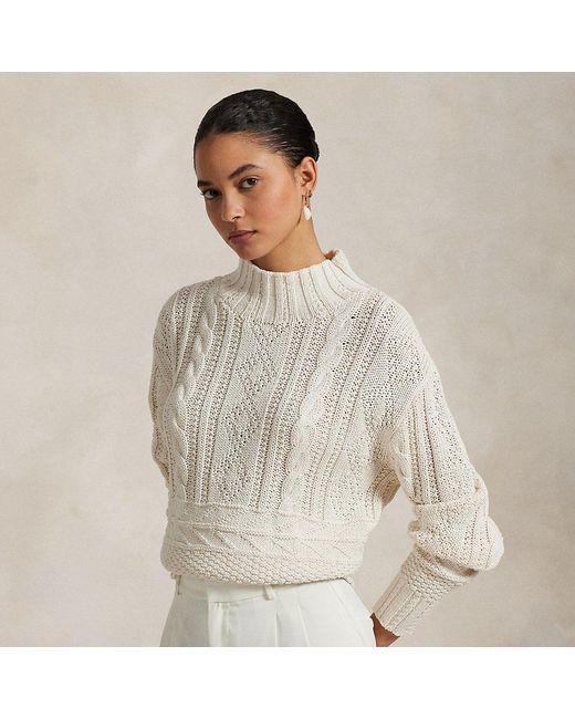 Polo Ralph Lauren Aran-Knit Cotton Mockneck Sweater in Gray | Lyst