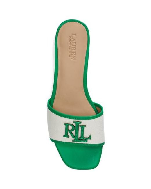 Ralph Lauren Everley Leather-Trim Canvas Slide Sandal in Green | Lyst UK