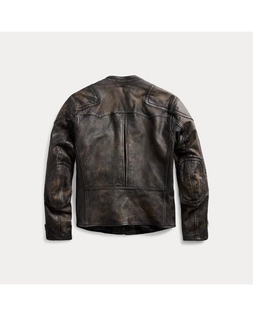 RRL Slim Fit Leather Moto Jacket in Black for Men | Lyst