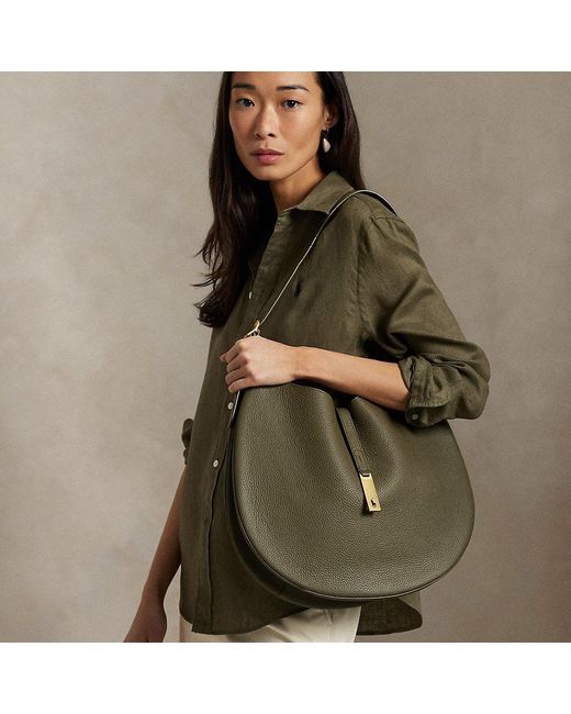 Ralph Lauren Polo Id Leather Large Shoulder Bag in Green | Lyst