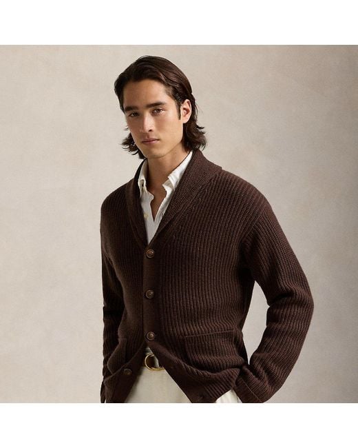 Polo Ralph Lauren Textured Wool-cashmere Shawl Cardigan in Black for Men | Lyst