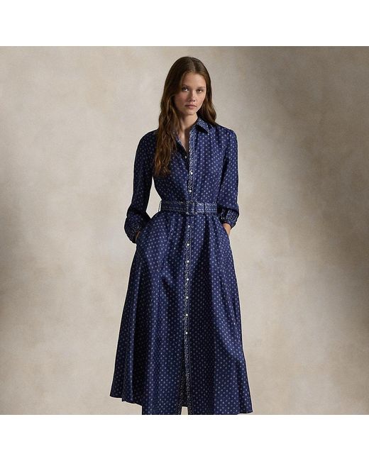 Polo Ralph Lauren Mixed-print Silk Shirtdress in Blue | Lyst
