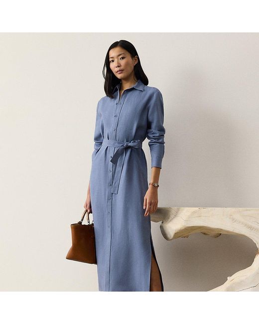 Ralph Lauren Vicki Linen Day Dress in Blue | Lyst