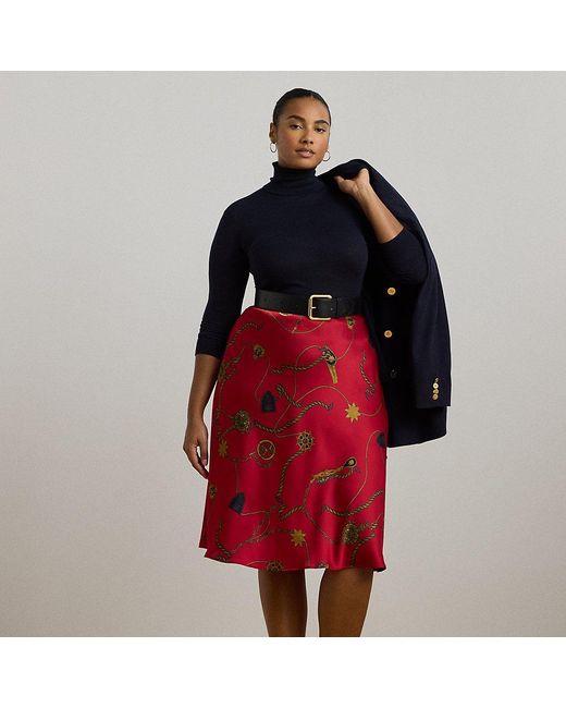 Ralph Lauren Ralph Lauren Belting-print Satin Charmeuse Midi Skirt in Red | Lyst