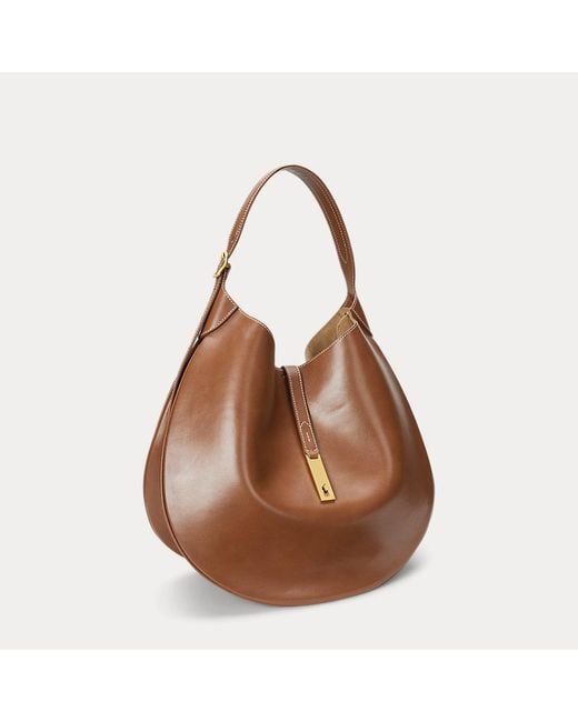 Ralph Lauren Polo Id Large Calfskin Shoulder Bag in Brown | Lyst