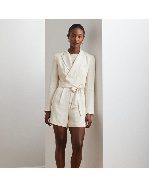 Ralph Lauren Ralph Lauren Belted Double-Breasted Cady Romper in Natural | Lyst
