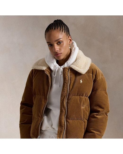 Polo Ralph Lauren Quilted Corduroy Down Jacket in Brown | Lyst