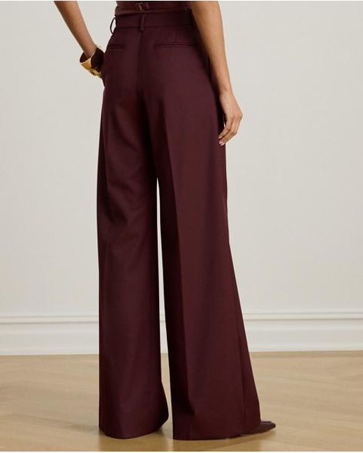 Ralph Lauren Wool-Blend Twill Wide-Leg Trousers in Red | Lyst UK