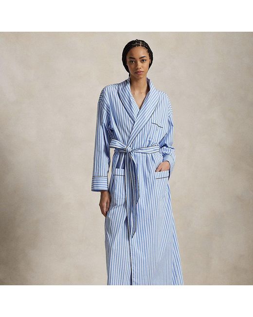 Ralph Lauren Striped Cotton Poplin Robe in Blue | Lyst