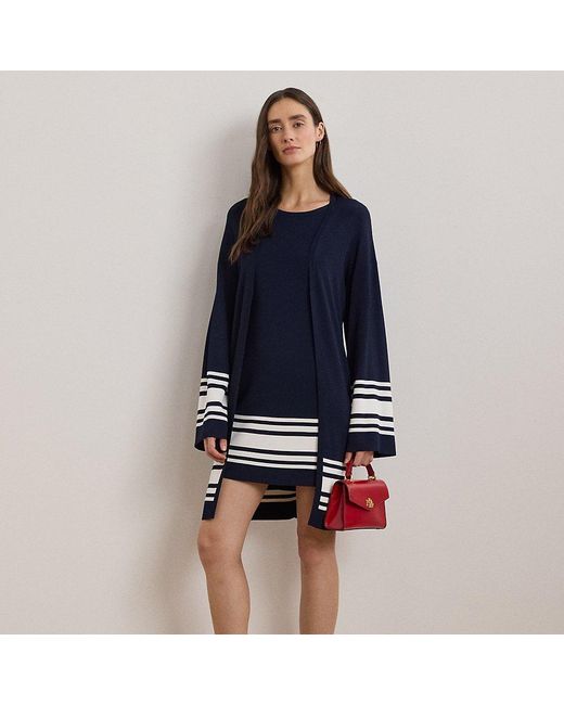 Ralph Lauren Ralph Lauren Two-tone Cap-sleeve Shift Sweater Dress in Blue | Lyst