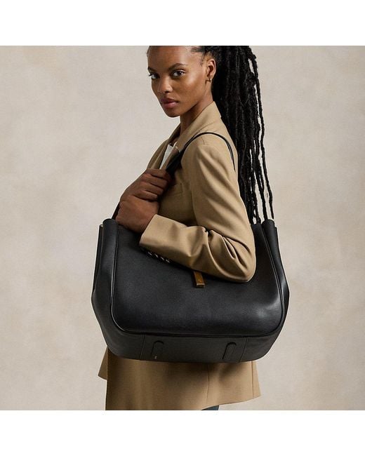 Polo Ralph Lauren Polo Id Leather Large Tote in Black | Lyst
