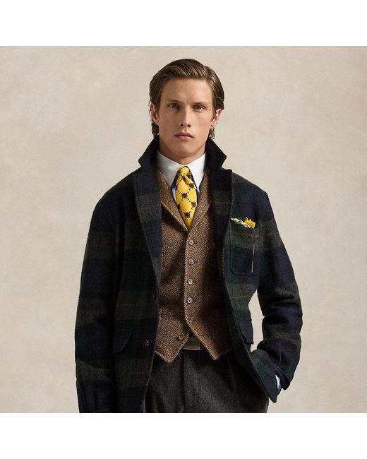 Ralph Lauren Tailored Plaid Wool Jacket in Black for Men | Lyst