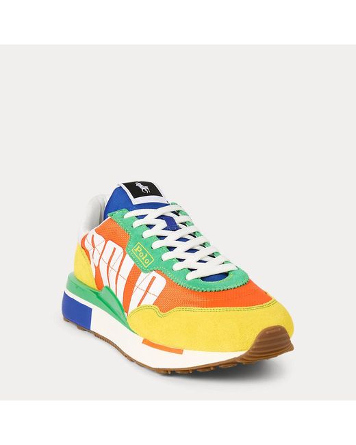 Polo Ralph Lauren Train 89 Logo Suede & Oxford Trainer in Yellow for ...