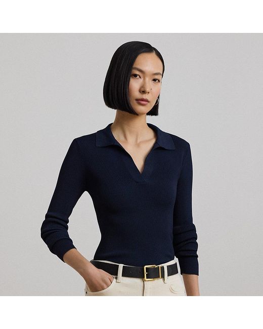 Ralph Lauren Rib-Knit Polo Jumper in Blue | Lyst