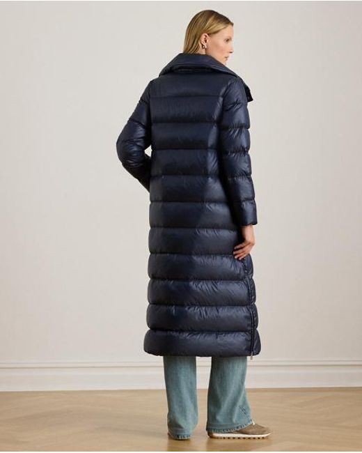 Ralph Lauren Metallic Funnelneck Down Maxicoat in Blue | Lyst UK