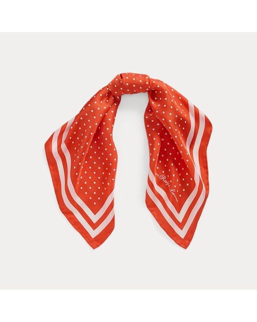Ralph Lauren Polka-Dot Silk Twill Square Scarf in Red | Lyst UK